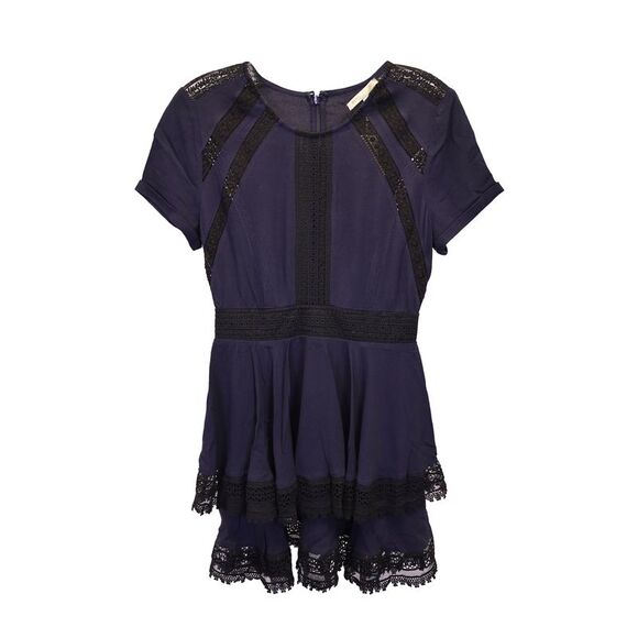 Maje | Dresses | Maje Raglia Tiered Laceinset Dress In Navy Blue ...